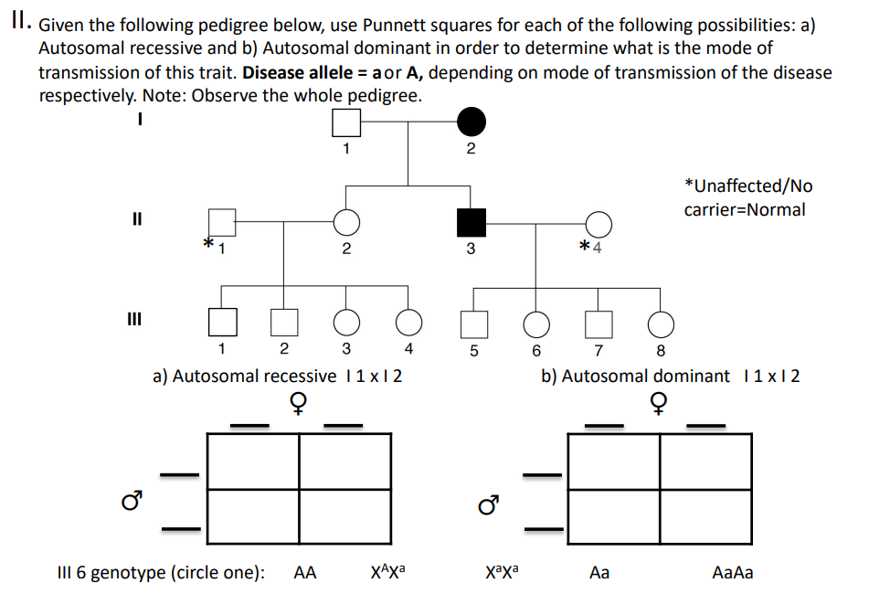 Solved I. Given the following pedigree below, use Punnett | Chegg.com