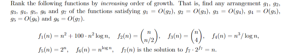 Solved Rank the following functions by increasing order of | Chegg.com