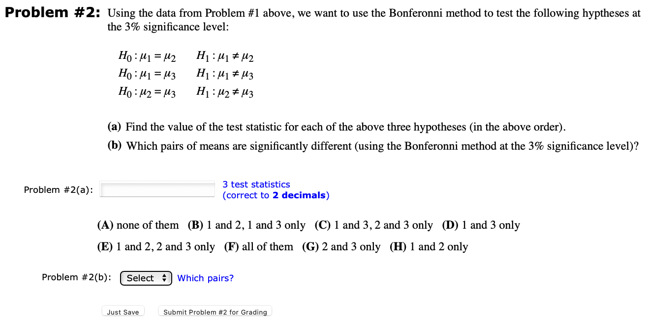 Solved Problem # 2: Using the data from Problem #1 ﻿above, | Chegg.com