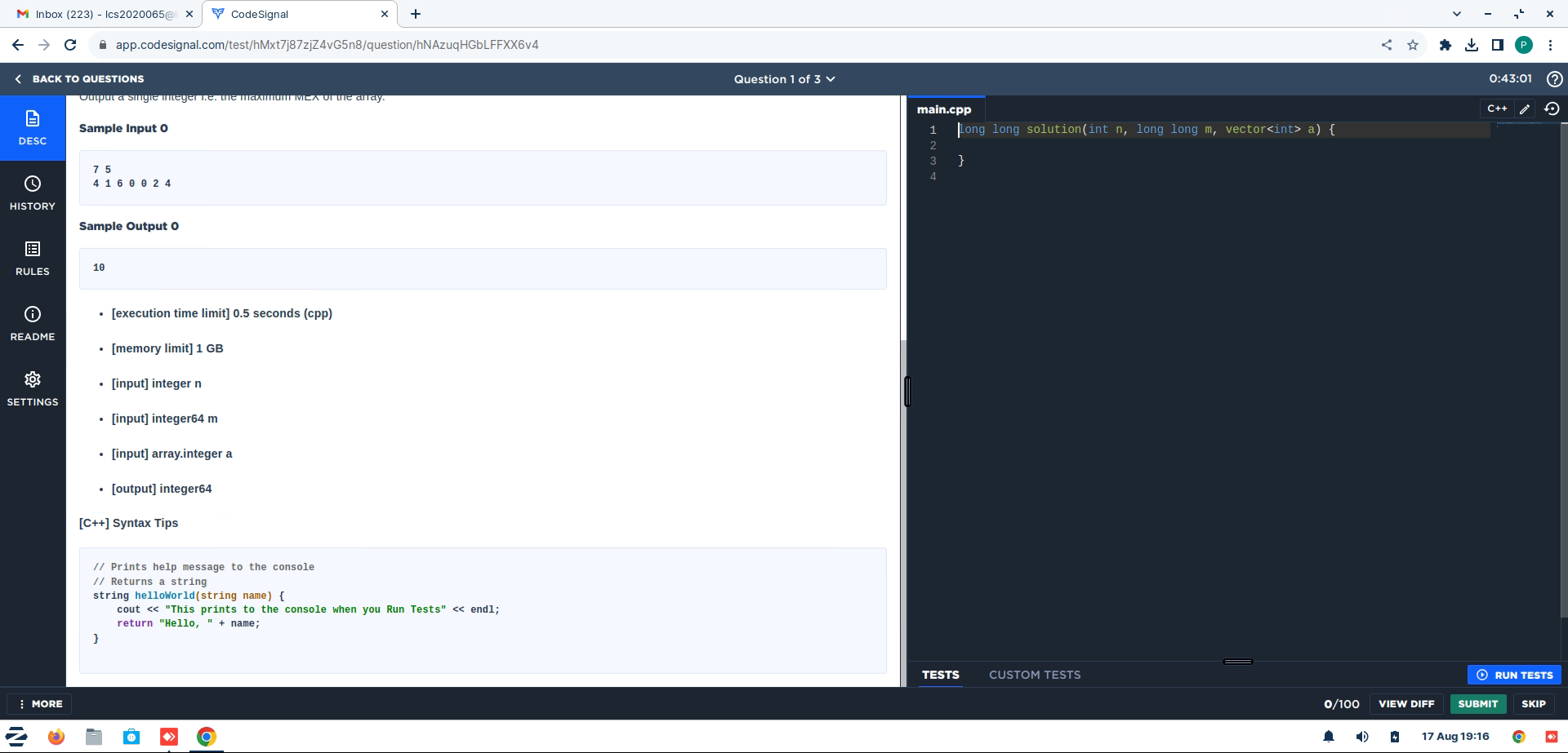 Solved Codewriting You are given an array of size \\( | Chegg.com