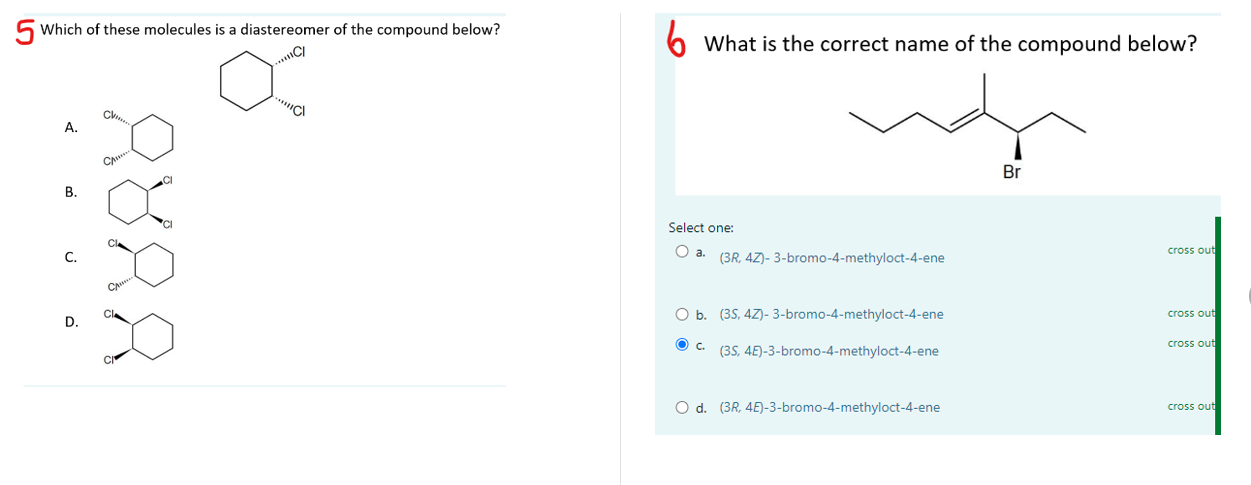 Solved 5 Which of these molecules is a diastereomer of the | Chegg.com