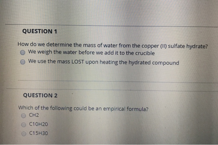 Solved How do we determine the mass of water from the copper | Chegg.com