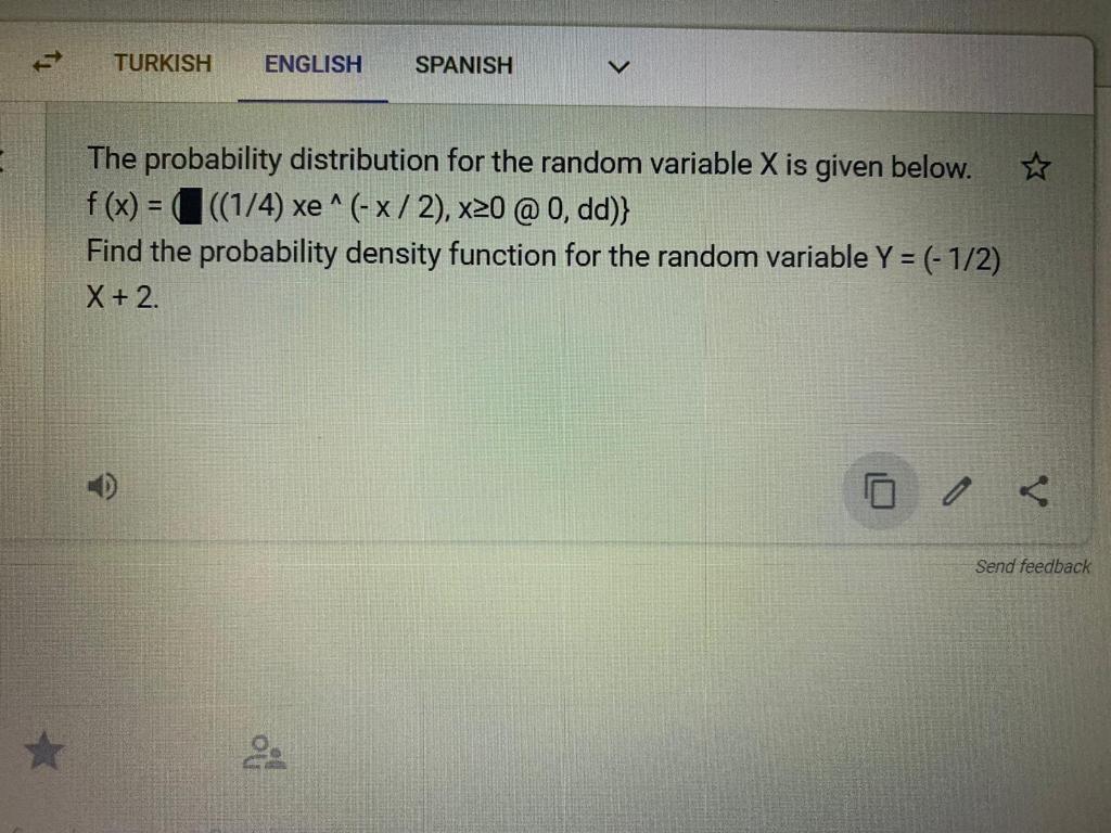 Solved TURKISH ENGLISH SPANISH The probability distribution | Chegg.com