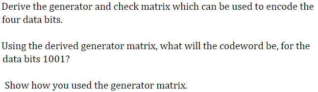 Solved Derive the generator and check matrix which can be | Chegg.com