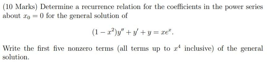 Solved (10 Marks) Determine a recurrence relation for the | Chegg.com
