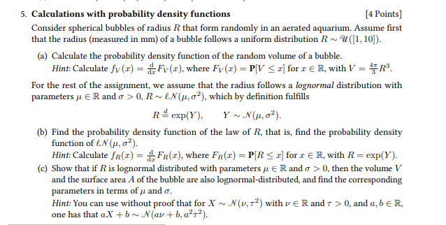 Solved 5. Calculations with probability density functions [4 | Chegg.com