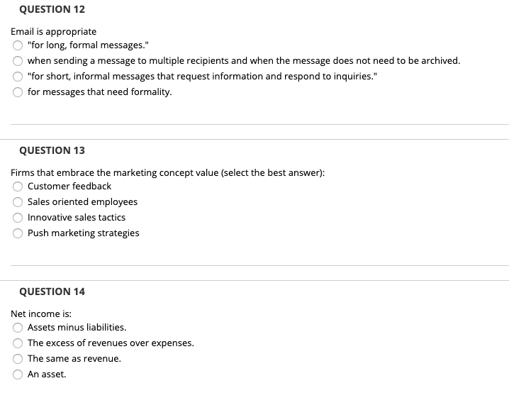 Solved QUESTION 12 Email is appropriate O "for long, formal | Chegg.com