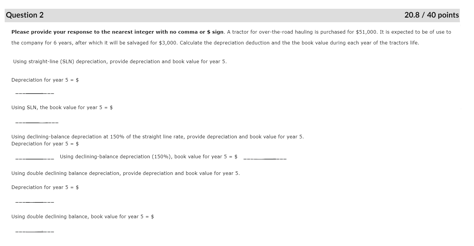 Solved Using straight-line (SLN) depreciation, provide | Chegg.com