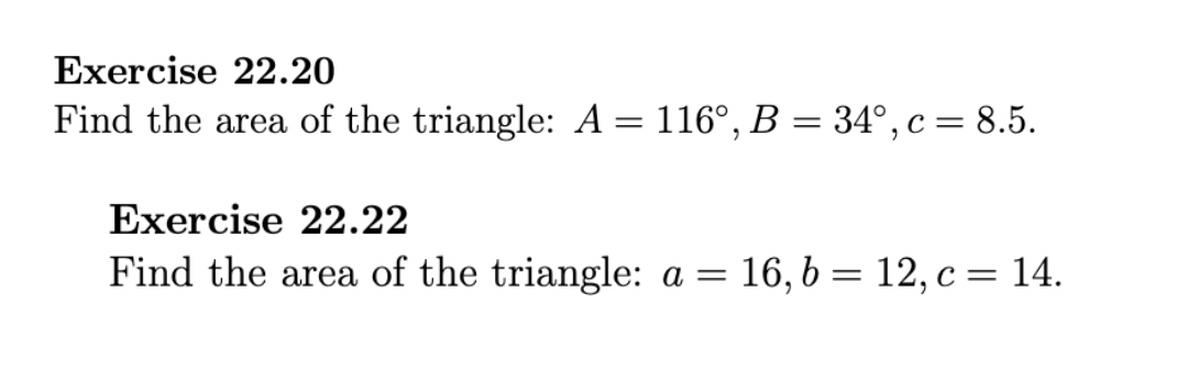 Solved Exercise 22.20 Find the area of the triangle: A = | Chegg.com