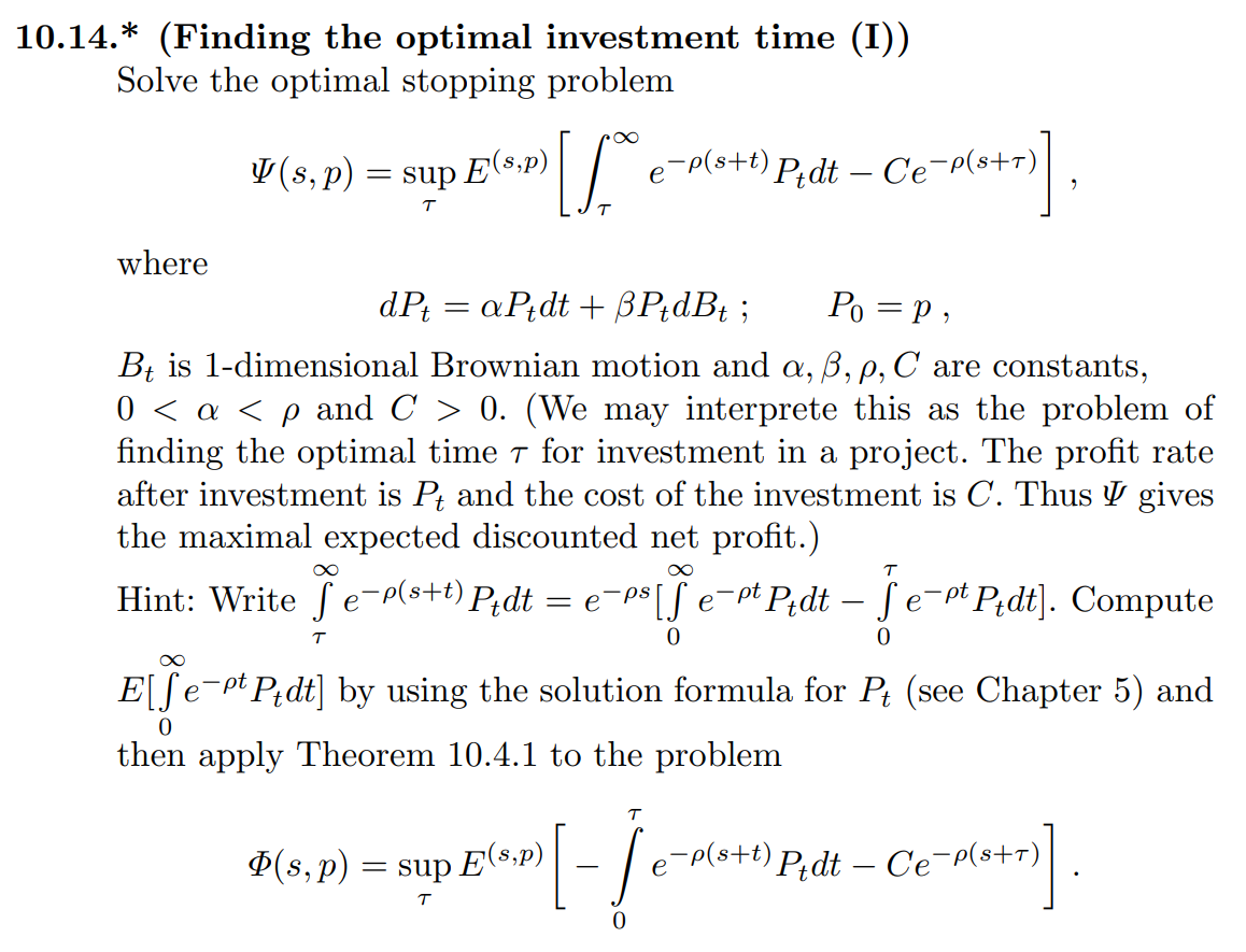Solved 10.14.* (Finding the optimal investment time (I)) | Chegg.com