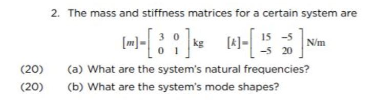 Solved The mass and stiffness matrices for a certain system | Chegg.com