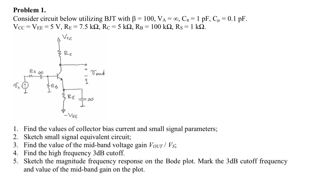 Solved Problem 1. Consider circuit below utilizing BJT with | Chegg.com