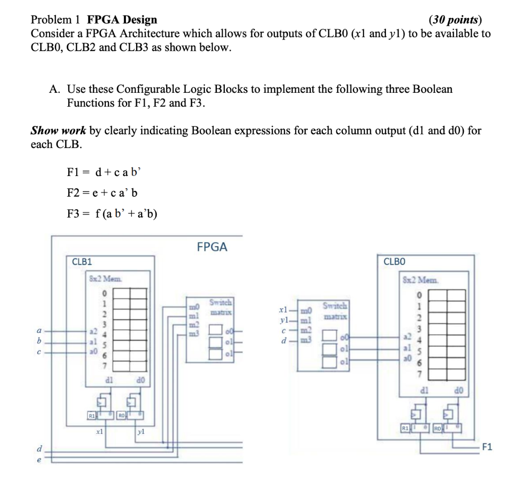 Problem 1 FPGA Design (30 points) Consider a FPGA | Chegg.com