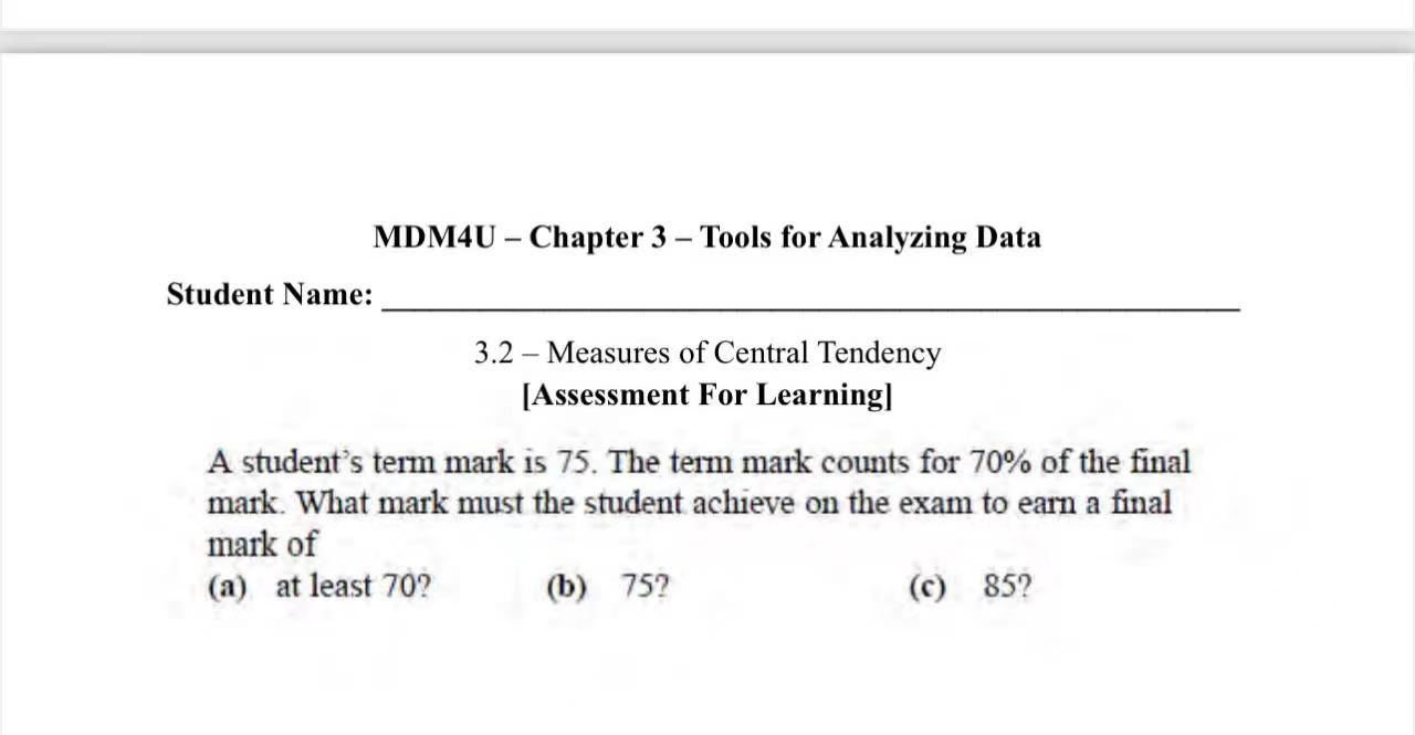 Solved MDM4U - Chapter 3 - Tools for Analyzing Data Student | Chegg.com