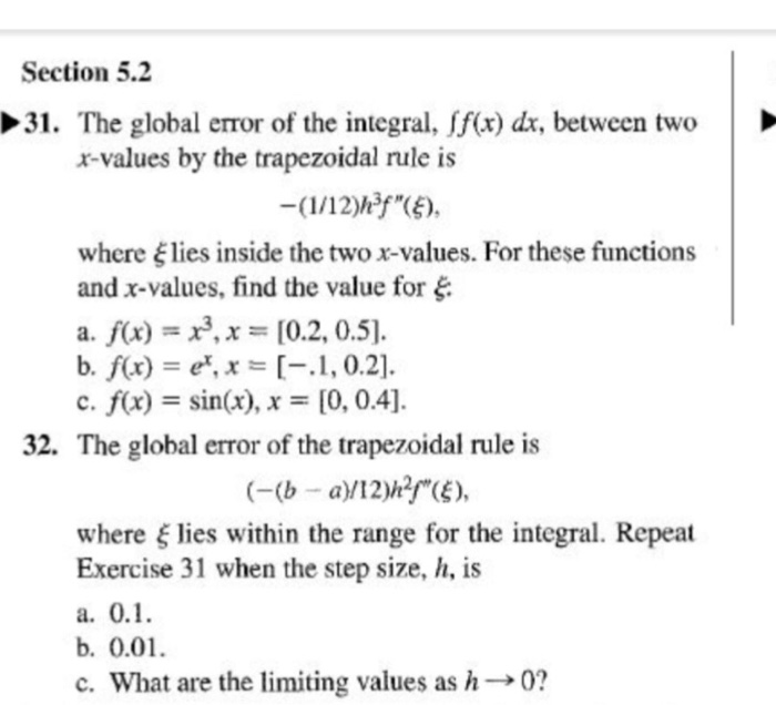 Solved The global error of the integral, integral f(x) dx, | Chegg.com