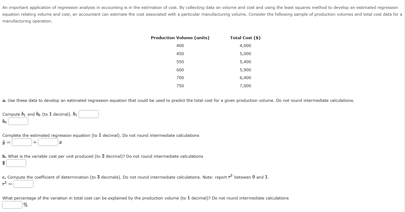 Solved manufacturing operation. Compute b1 and b0 (to 1 | Chegg.com