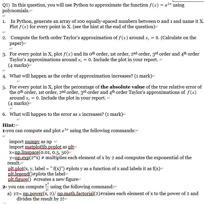 Solved = Q1) In this question, you will use Python to | Chegg.com