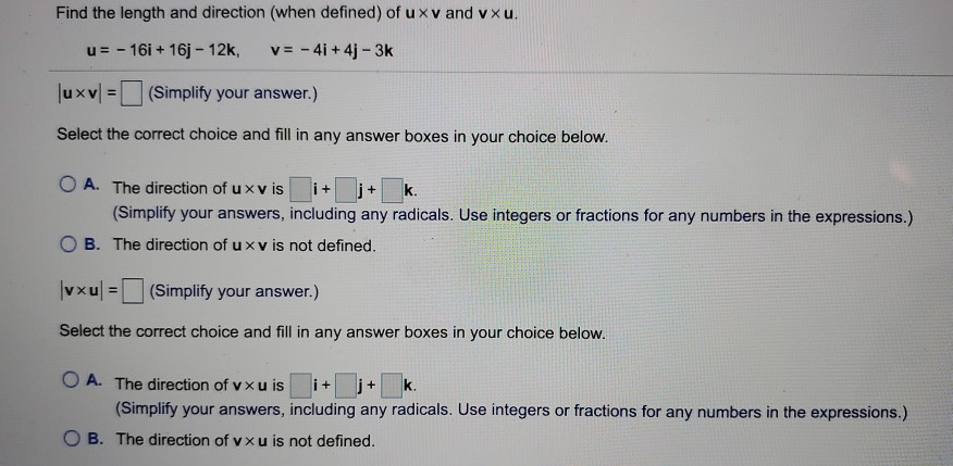 Solved Find the length and direction (when defined) of uxv | Chegg.com