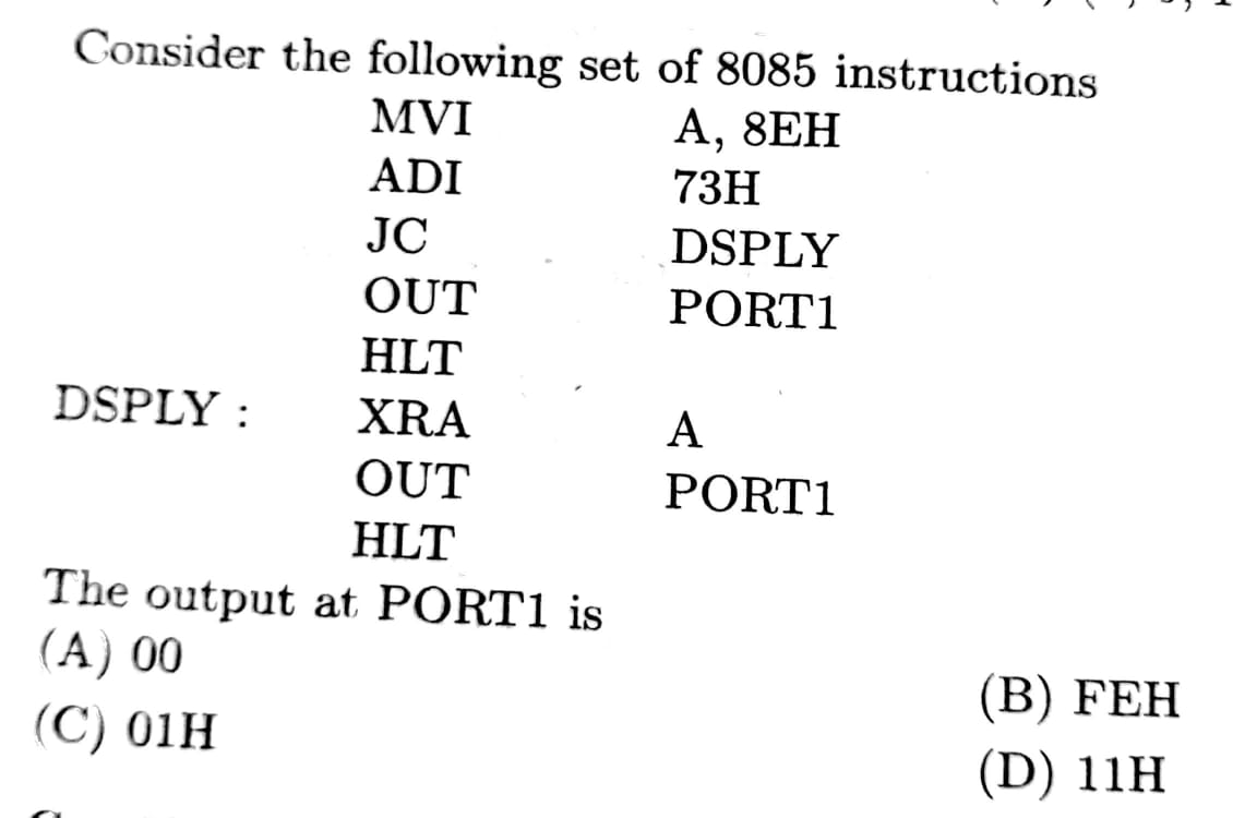 Solved Consider the following set of 8085 instructions MVI | Chegg.com