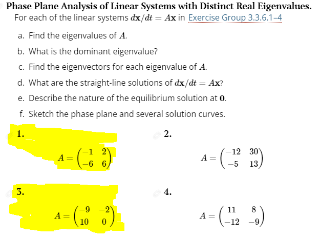 Solved Phase Plane Analysis of Linear Systems with Distinct | Chegg.com