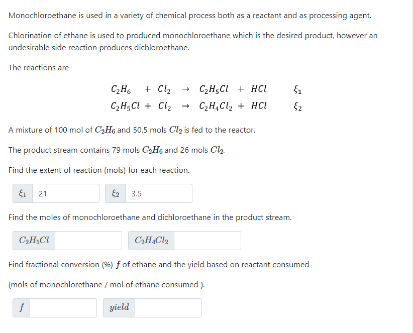 Solved Monochloroethane is used in a variety of chemical | Chegg.com