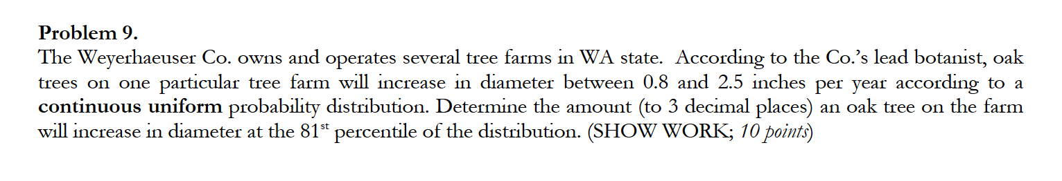Solved Problem 9. The Weyerhaeuser Co. owns and operates | Chegg.com