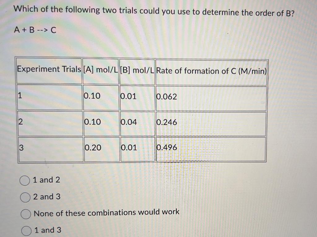 Solved Which of the following two trials could you use to | Chegg.com