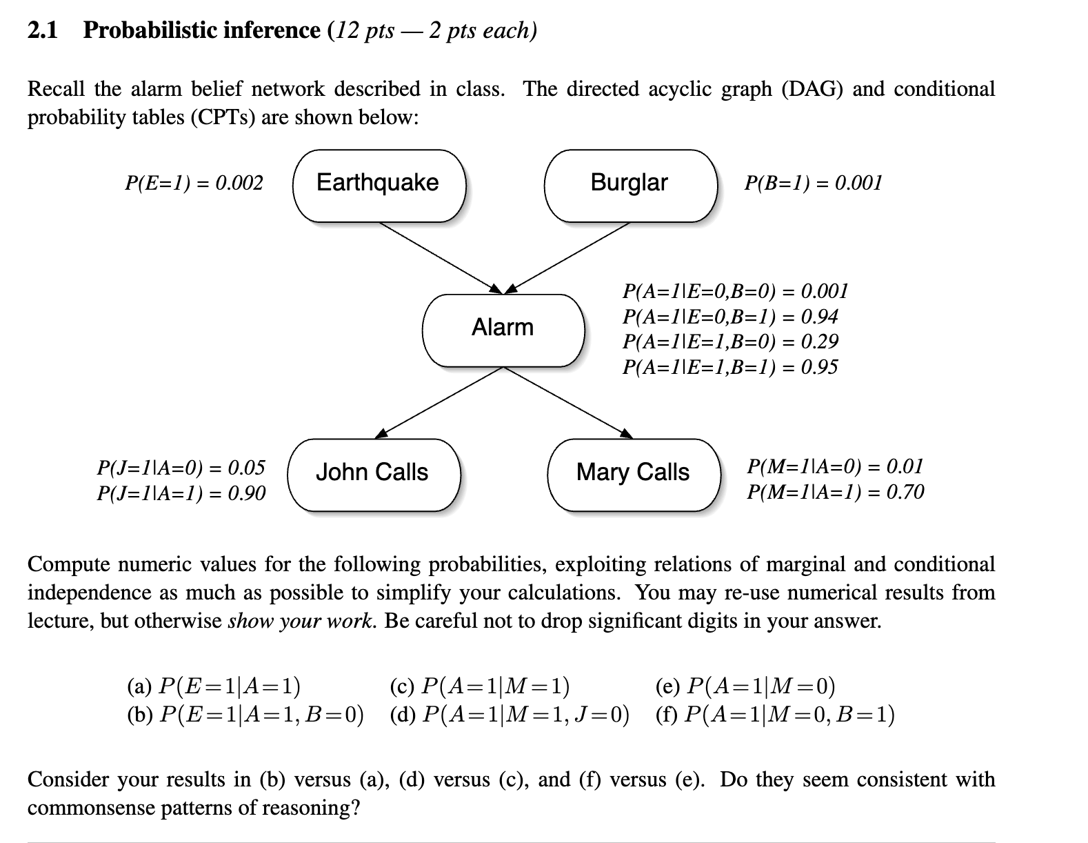 Solved 2.1 ﻿Probabilistic inference ( 12 ﻿pts -2 ﻿pts | Chegg.com