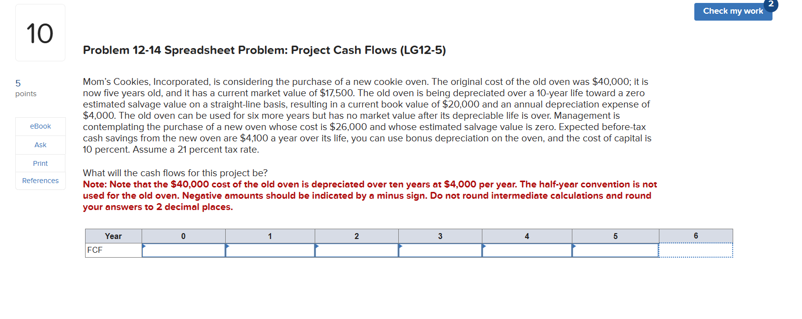 Solved Problem 12-14 Spreadsheet Problem: Project Cash Flows | Chegg.com