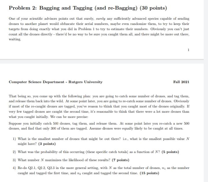 Problem 2: Bagging and Tagging (and re-Bagging) (30 | Chegg.com
