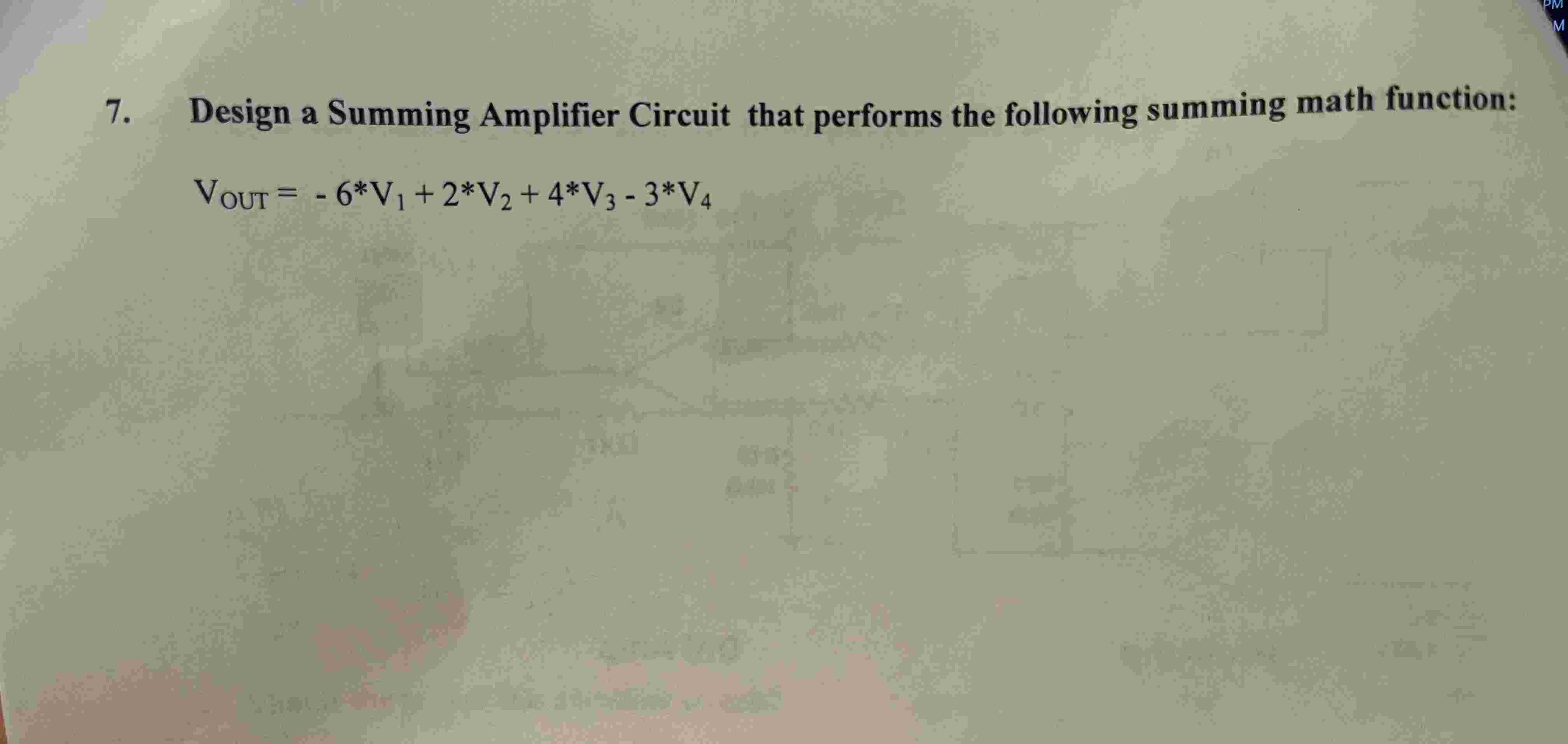Solved Design a Summing Amplifier Circuit that performs the | Chegg.com