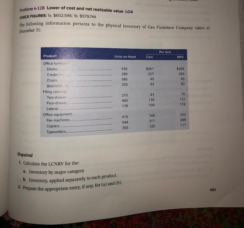 Solved Problem 6-12B Lower of cost and net realizable value | Chegg.com