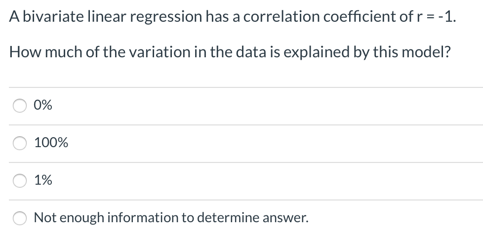 Solved A bivariate linear regression has a correlation | Chegg.com Solved A bivariate linear regression has a correlation | Chegg.com