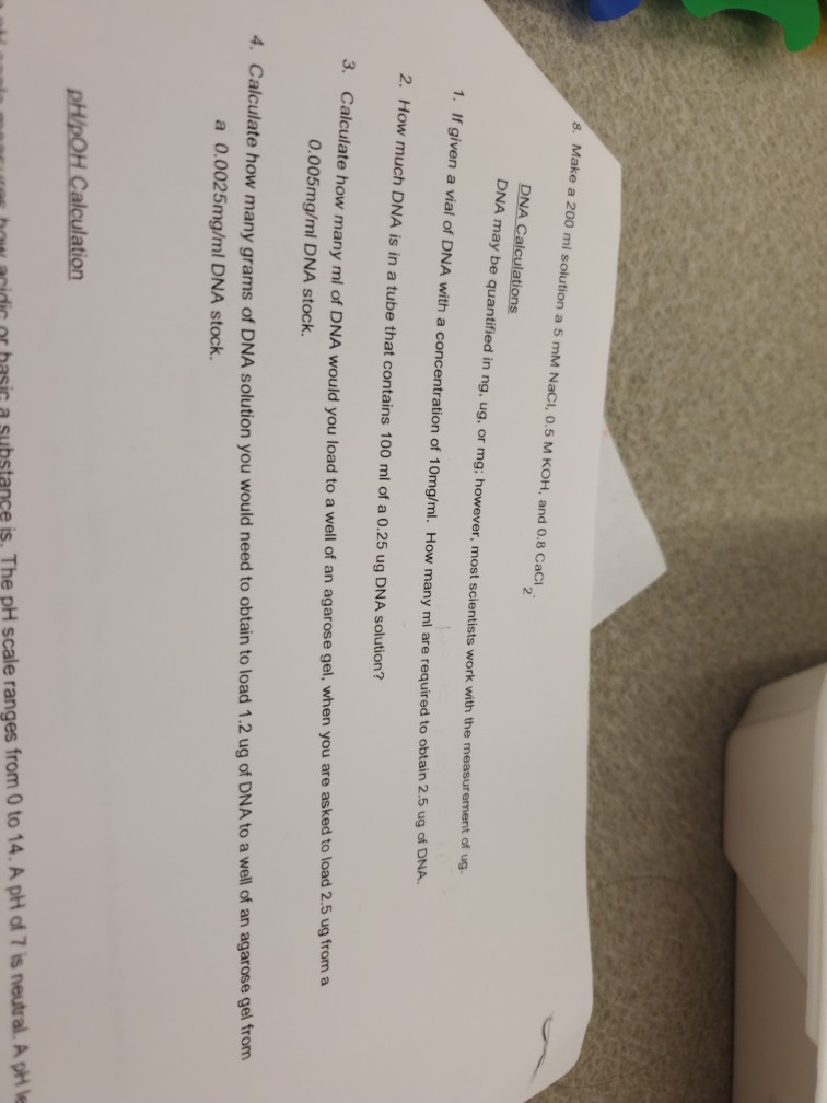 Solved Make a 200 ml solution 5 mM NaCl. 0.5 M KOH, and 0.8 | Chegg.com