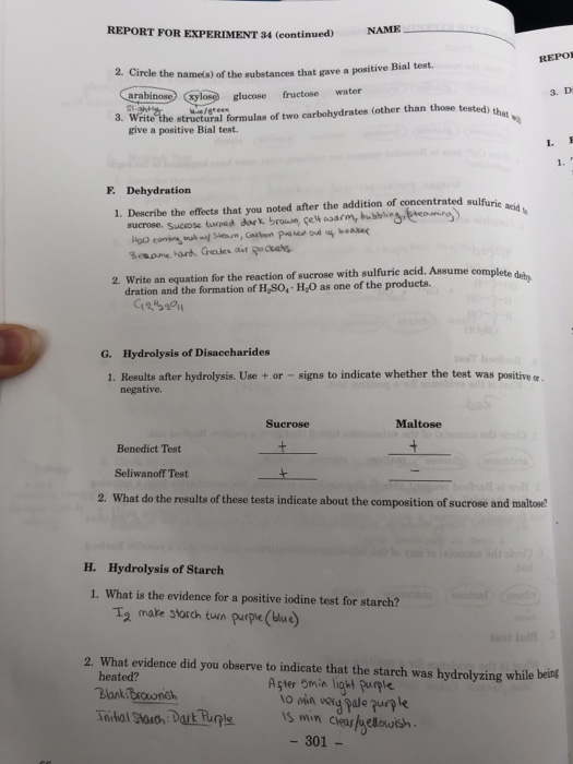 Solved REPORT FOR EXPERIMENT 34 (eontinued) NAME REPOR e the | Chegg.com