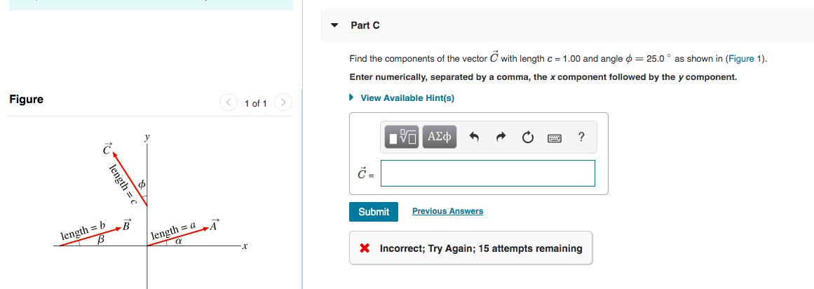 Solved length = A Part C Find the components of the vector | Chegg.com