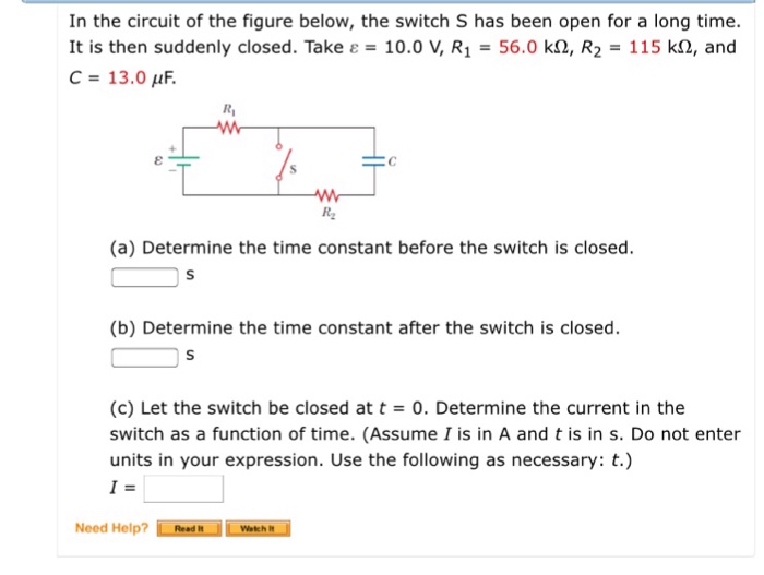 Solved In the circuit of the figure below, the switch S has | Chegg.com