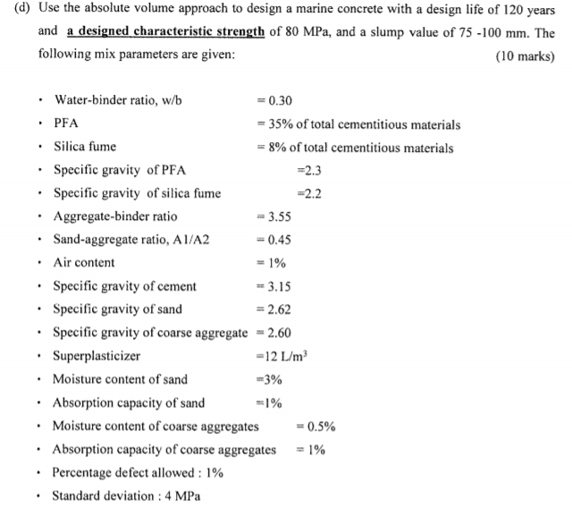 Solved (d) Use the absolute volume approach to design a | Chegg.com
