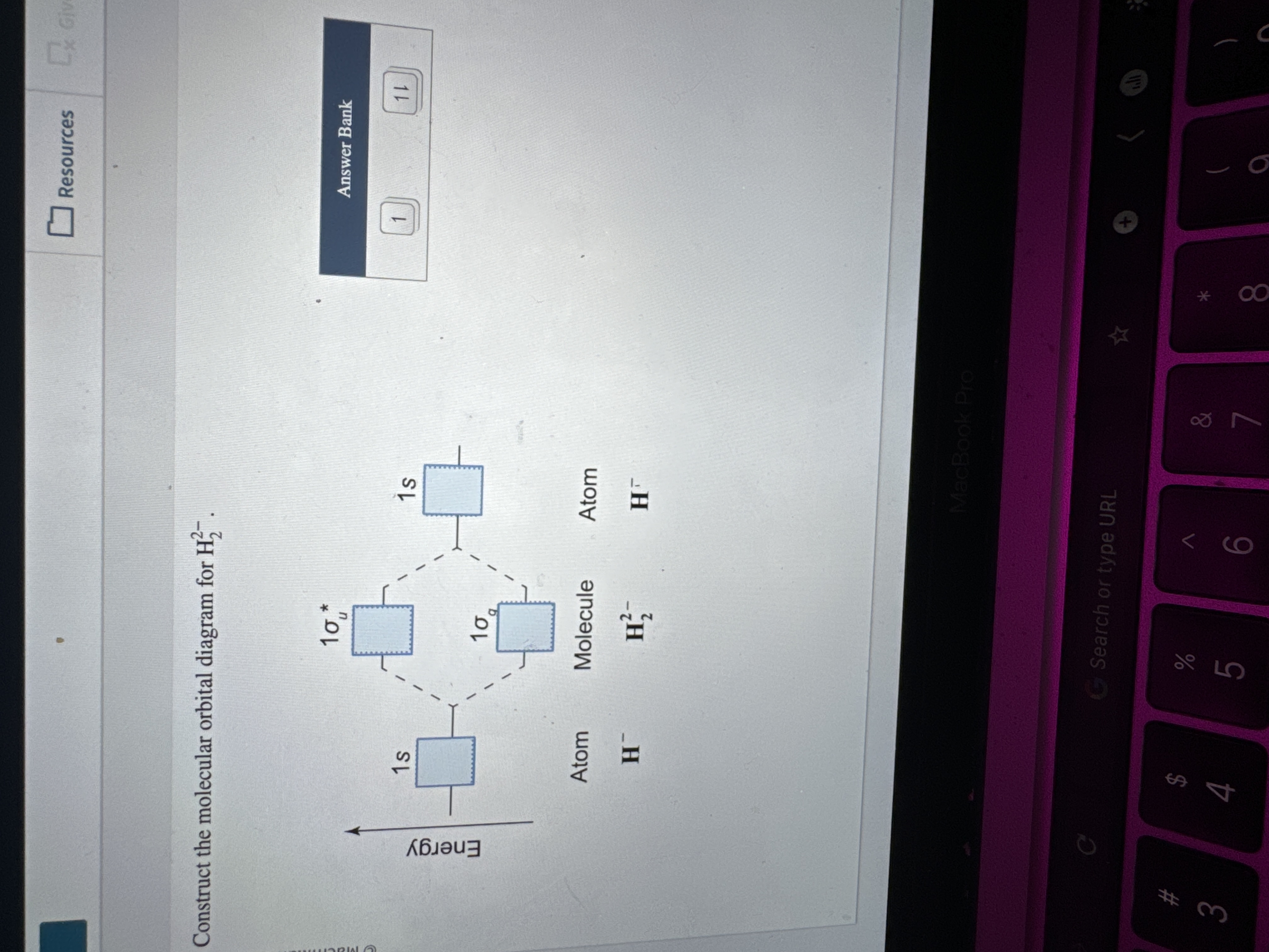 Solved Construct The Molecular Orbital Diagram For H22−