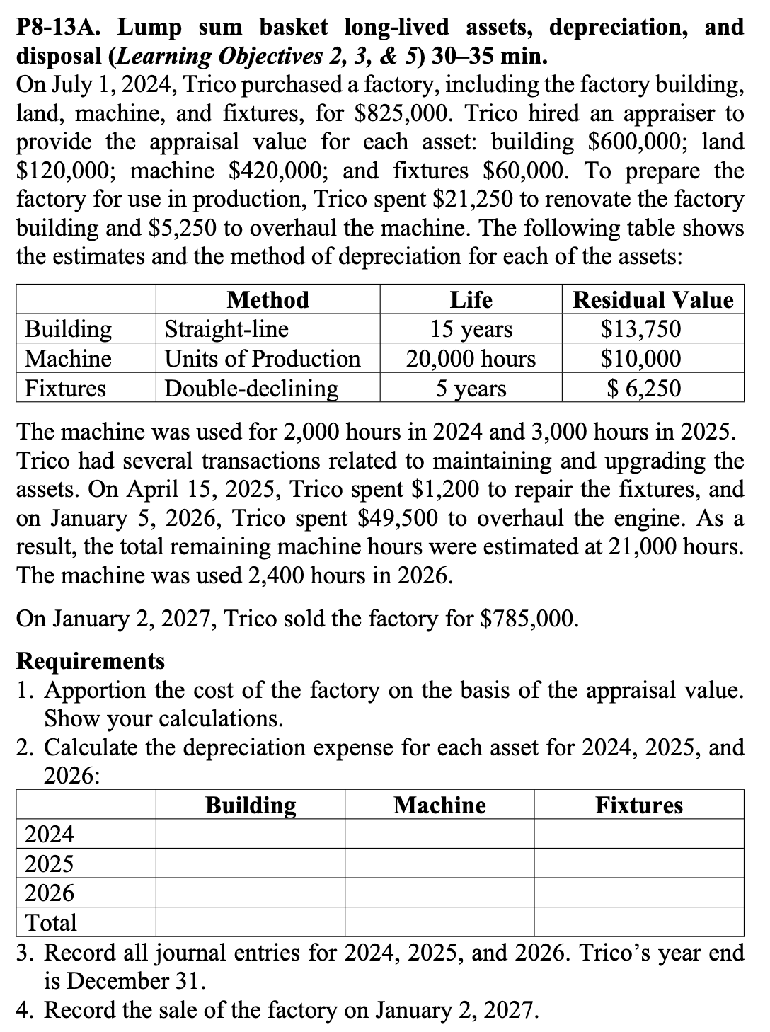 Solved P8-13A. Lump sum basket long-lived assets, | Chegg.com
