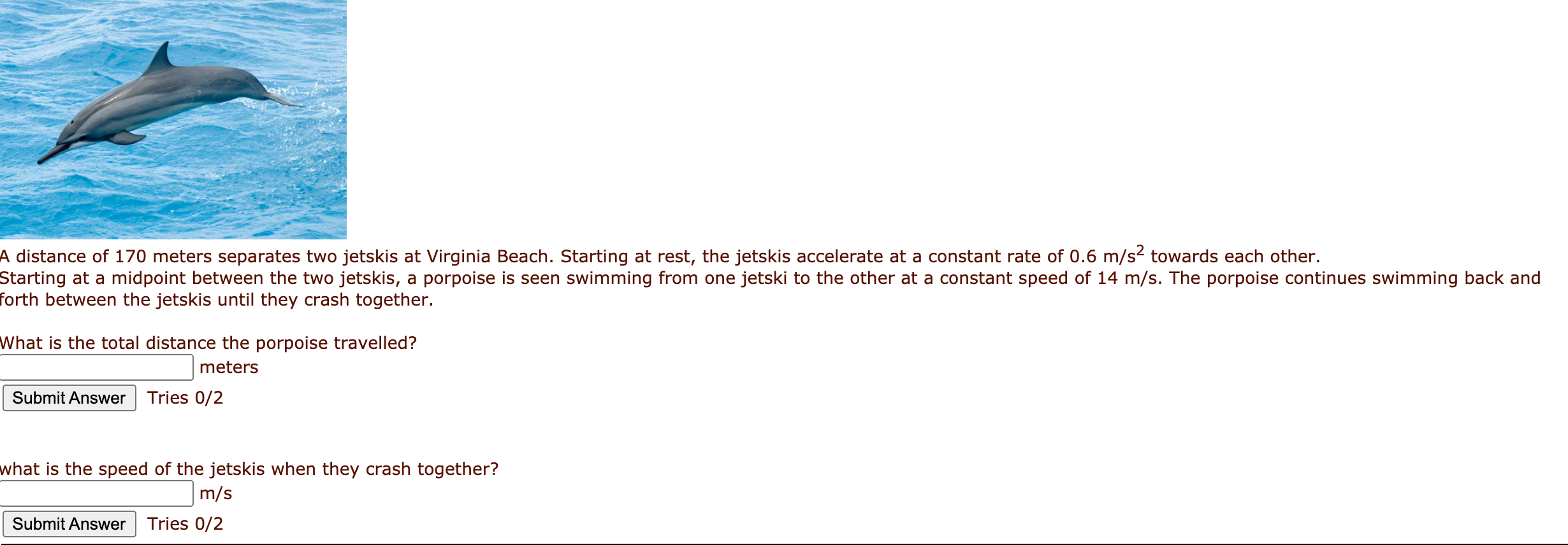 Solved A distance of 170 meters separates two jetskis at | Chegg.com