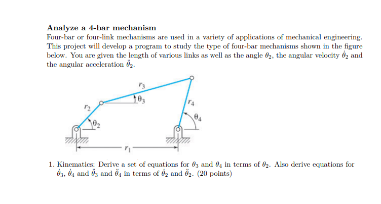 Analyze a 4-bar mechanisnm Four-bar or four-link | Chegg.com