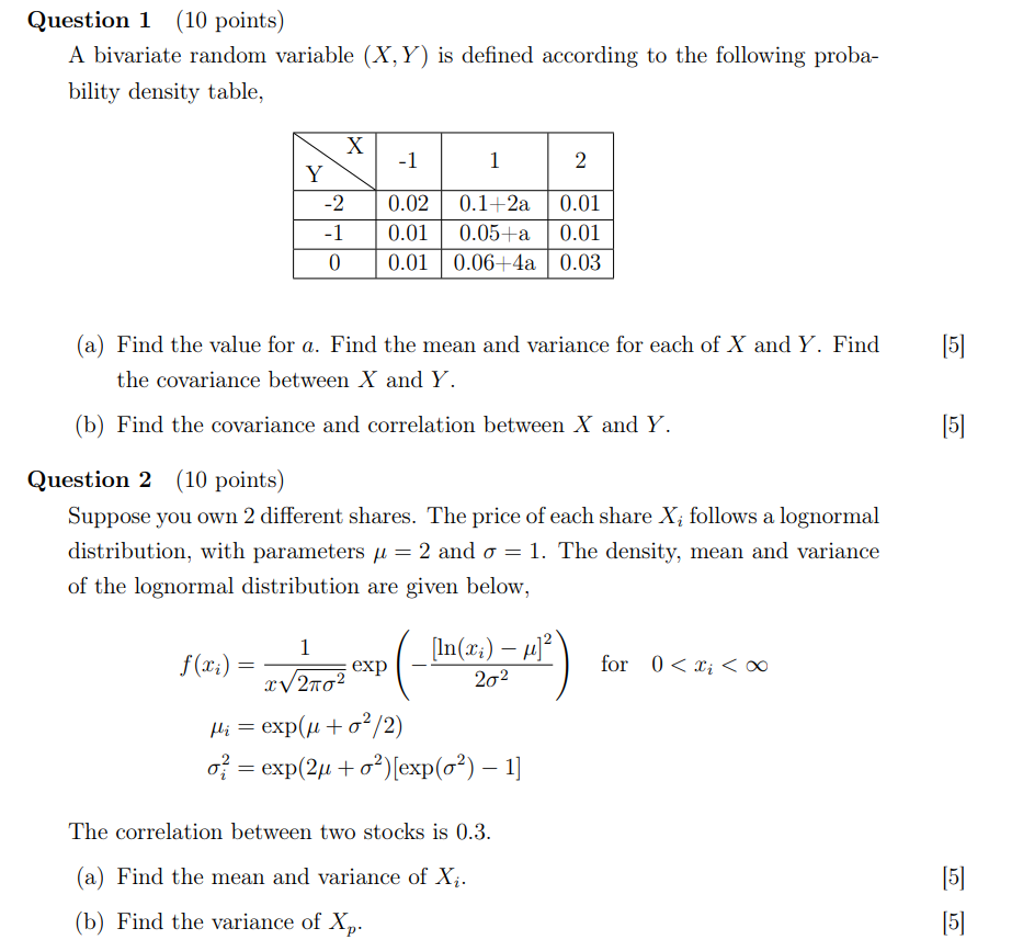 Solved Question 1 (10 points) A bivariate random variable | Chegg.com