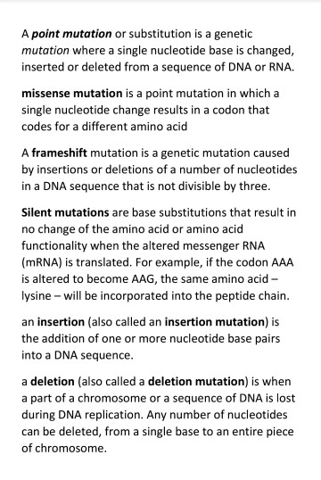 Solved There Are Tree Main Types Of Mutations Point