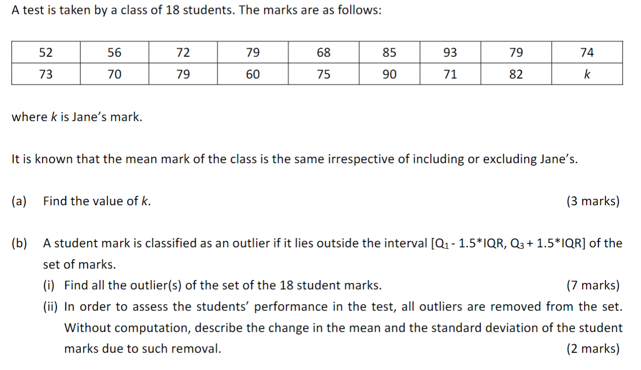 Solved A test is taken by a class of 18 students. The marks | Chegg.com