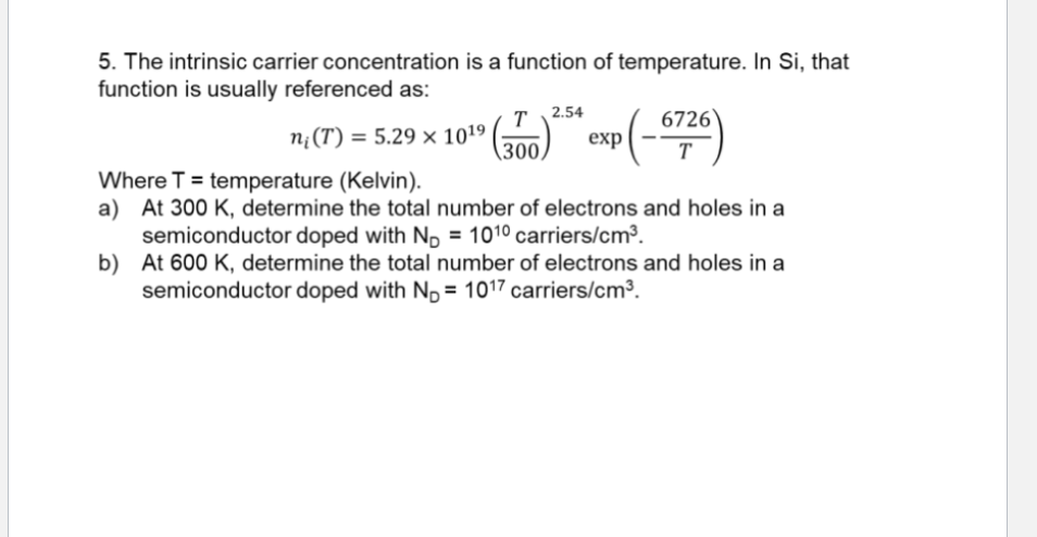 Solved The intrinsic carrier concentration is a function of | Chegg.com