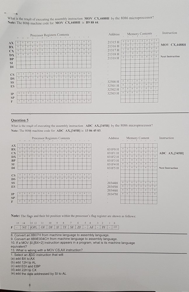 Question 1: Registers AX.E3x, CX, and DX contain | Chegg.com