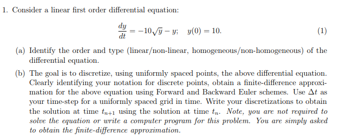 Solved 1. Consider a linear first order differential | Chegg.com