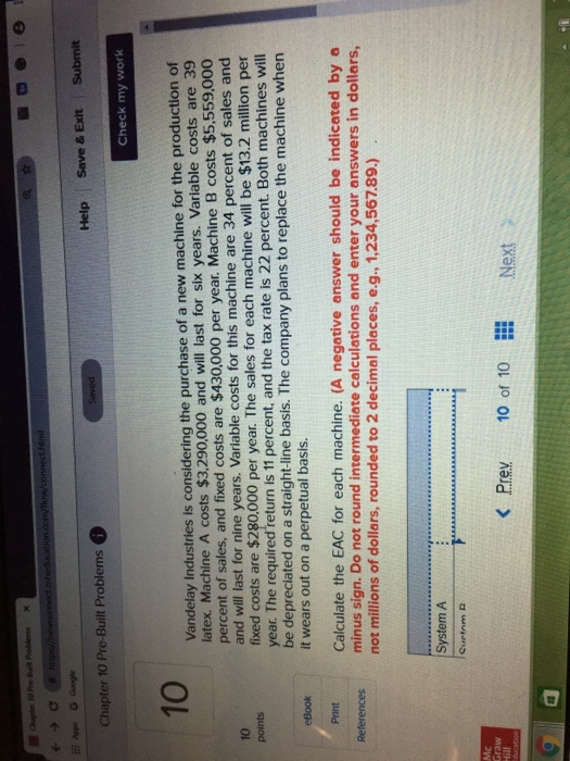 Solved Help Save & Exit Submit Chapter 10 Pre-Built Problems | Chegg.com