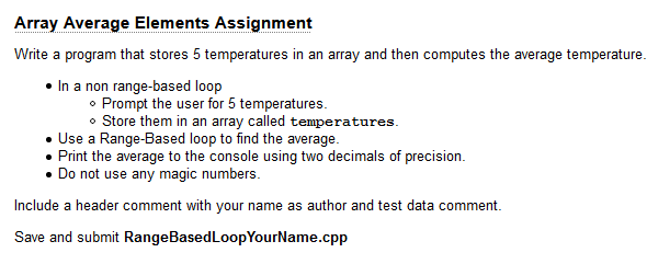 Solved Array Average Elements Assignment Write a program | Chegg.com